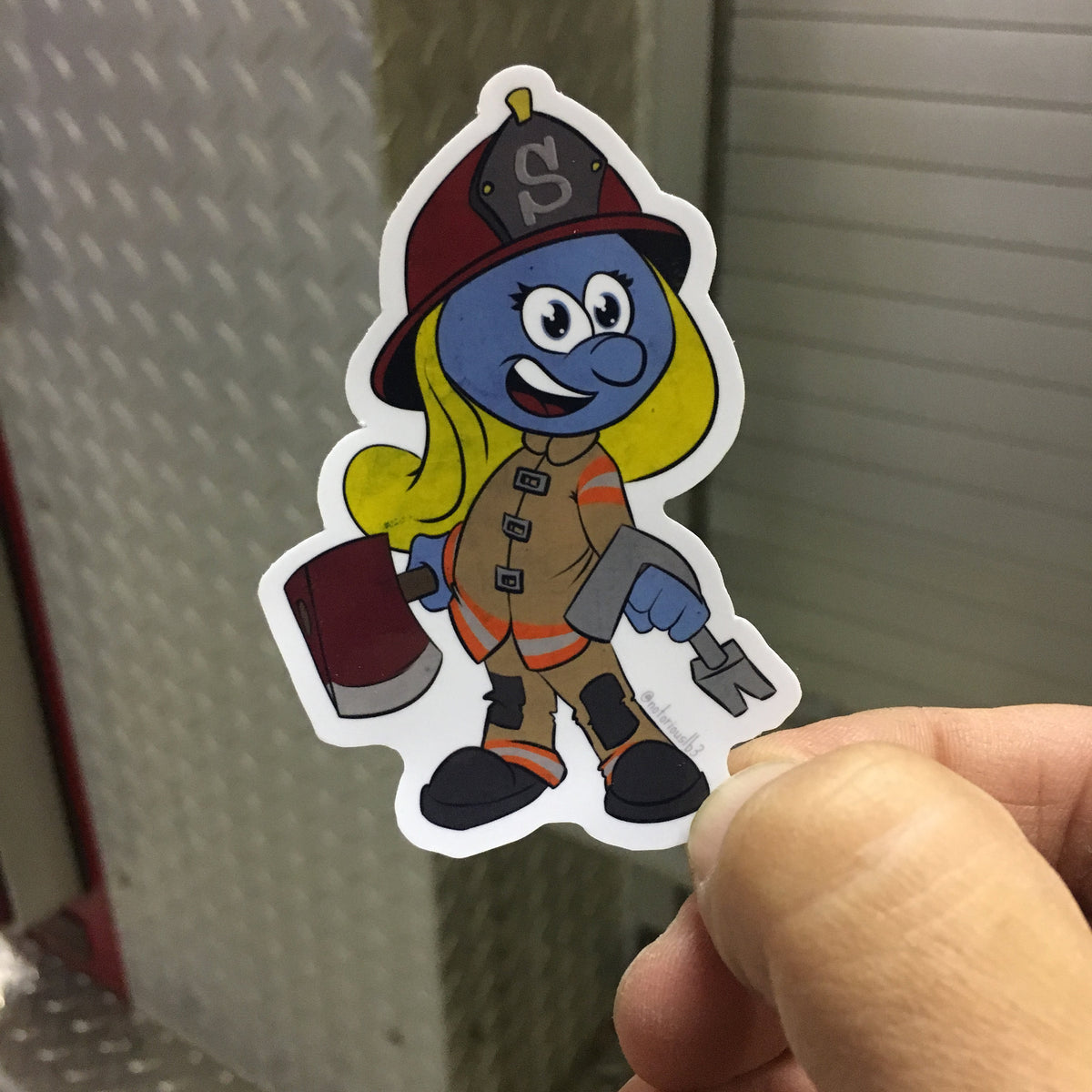 Blue Blonde Cartoon Firefighter Sticker – Notorious Fire Co.